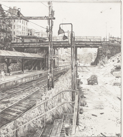 HASSE LINDROTH. "Södra station", etsning, märkt E.A, signerad. Konst ...