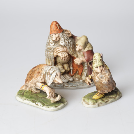 FIGURINES, 3 pcs, porcelain, "In the world of trolls", free after Johan ...