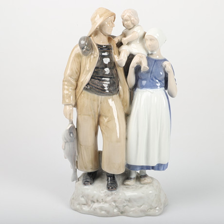 AXEL LOCHER. Figurin, fiskarfamilj, porslin, Bing & Gröndahl, Danmark ...