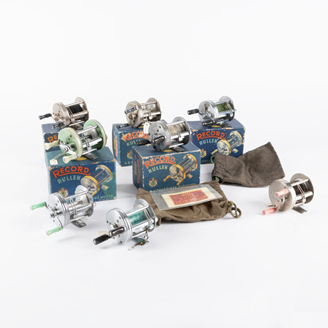 FISKERULLAR, 8 st, spinnmodell, ABU Record No 1400, 1550, 1600, 1700, 1900. AB Urfabriken ...
