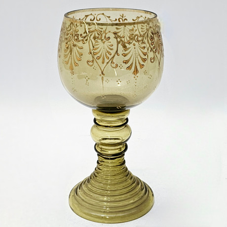 LARGE ITALIAN CUP IN GREEN BLOWN GLASS - DORÉ WITH DECORATION OF ...