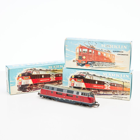 MÄRKLIN LOK VAGNAR OCH TILLBEHÖR, spår Ho, bestående av diesellok 3062 ...