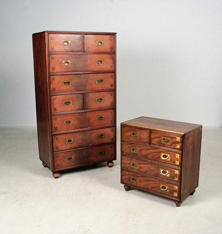 "The Clermont" set of 2 campaign style mahogany dressers. Furniture ...