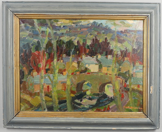 JOHN MCCUTCHEON (1910-1995). TOWN BY A RIVER. Art - Paintings - Auctionet