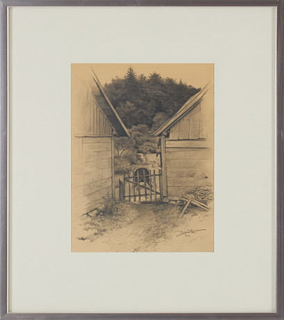 OWE ZERGE (1894-1983). The gate, pencil on paper, signed Owe Zerge ...