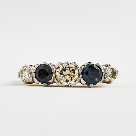 RING, 18k gold, 2 faceted green-blue sapphires resp. 3 brilliant-cut ...