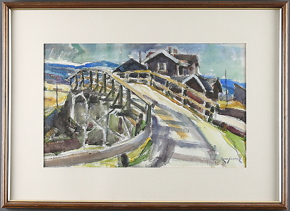 RUNE SIGVARD. Bridge in countryside, watercolor. Signed. Art ...