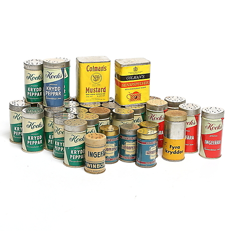 SPICE CANS, 35 tins, i.a. "Cooks" and "Coleman". Mid-20th century ...