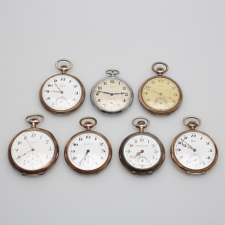 POCKET WATCH, 7 pieces, Eljo, Invar, Drott, Paul Buhré. Clocks ...
