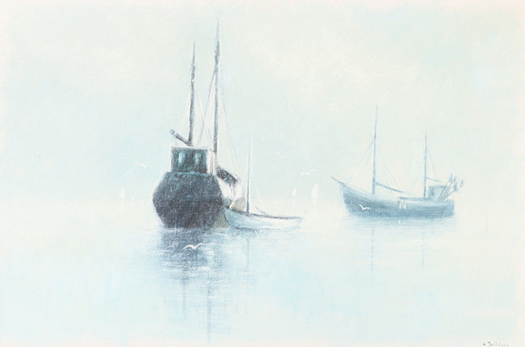 CARL JULIUS. Boats at sea, oil on canvas, signed C. Julius. Art ...