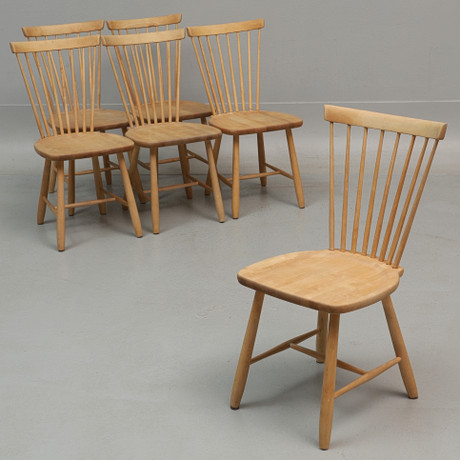 CARL MALMSTEN. stolar, 6 st, "Lilla Åland", björk, Stolab, 1980/1990 ...