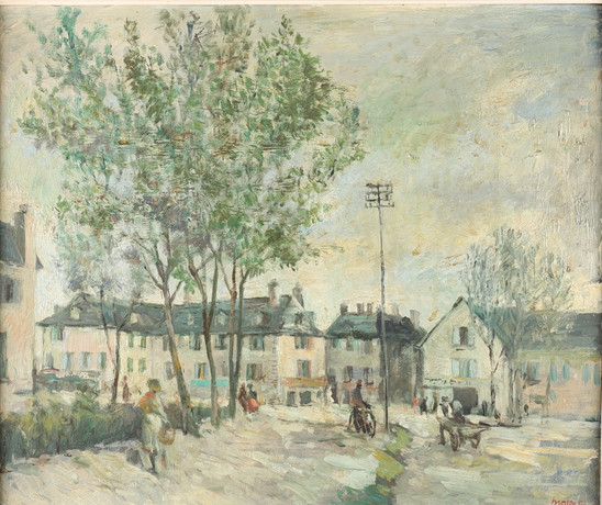 D MOSLEY (FL. 1950-1960). ARRAS IN THE RAIN. Art - Paintings - Auctionet