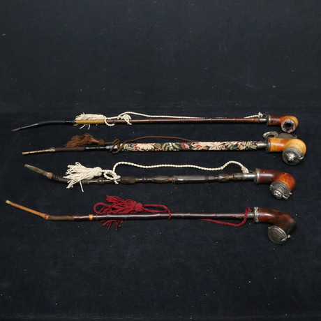 LONG PIPES, 4 pcs., with silver fittings, 19th century. Miscellaneous ...