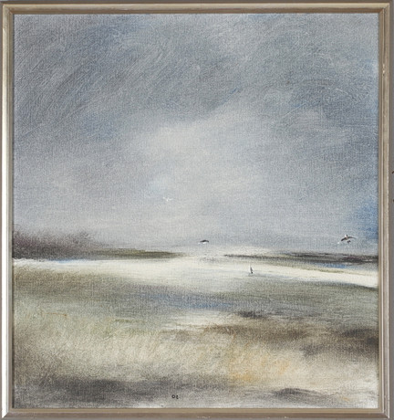 OLLE LINDGREN. Seabirds at the beach, oil on canvas, monogram signed ...