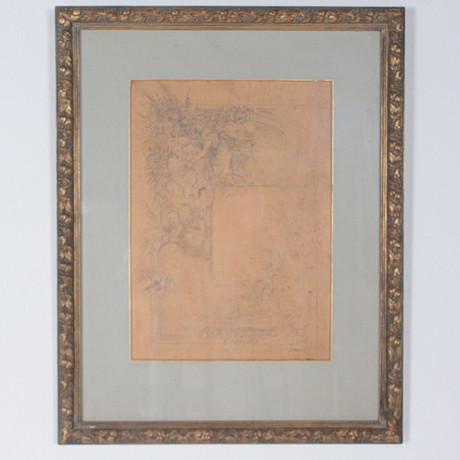 CARL GEHRTS (1853-1898). Pencil drawing on paper, Kaiser Düsseldorf ...