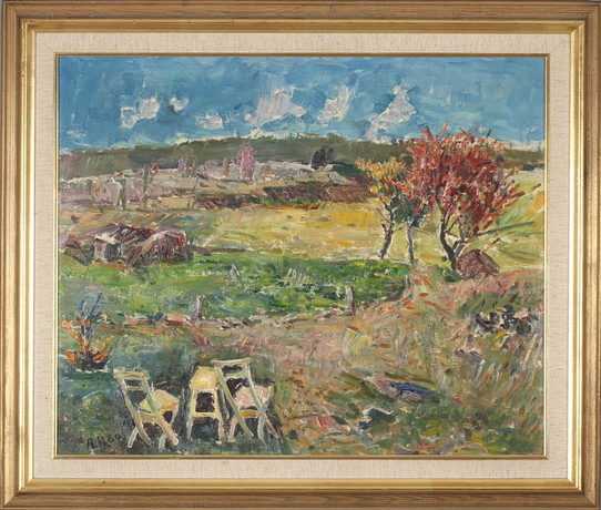 ALEXANDER ROOS (SVERIGE, 1895-1973). Landskapsmotiv, olja på pannå ...