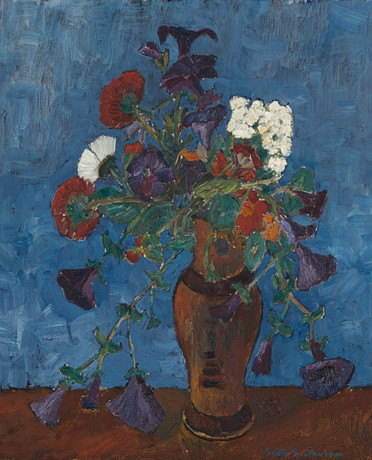 GÖSTA GUSTAVSON (Avesta 1895–1962 Täby). Blommor i vas, olja på duk ...