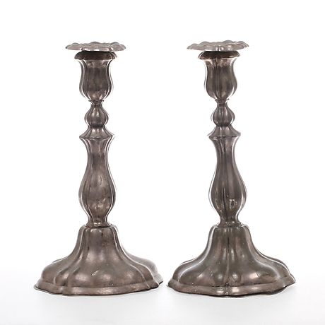 CANDLESTICKS, 1 pair, silver, rococo style, Swedish import stamp, 1900s ...
