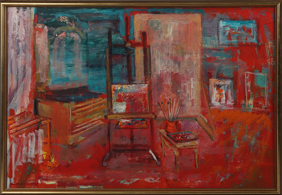 JENS MATHIESEN (NORGE, 1926-2003). Composition, studio interior, oil on ...