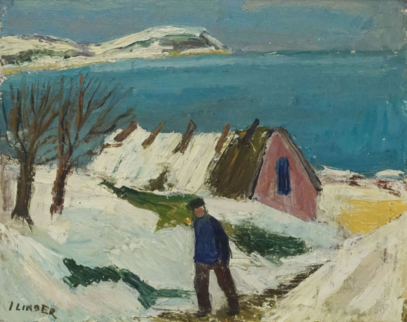 INGEGERD LINDER. OIL ON CANVAS, MAN IN LANDSCAPE, 21.5X26CM. Art ...