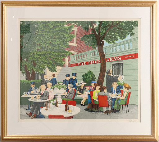 ULF GREDER. f 1949. Färglitografi, "The Phene Arms", signerad och ...