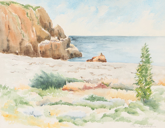 ANN MARIE BJÖRKHOLM. "Blommande strand", akvarell, signerad Am ...