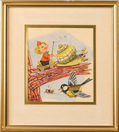 EINAR NORELIUS. Barn och snigel. Konst - Måleri - Auctionet
