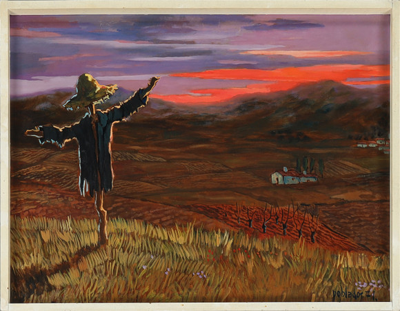 ANTONIO VAQUERO POBLADOR (1933-2004). Landskap med fågelskrämma, olja ...