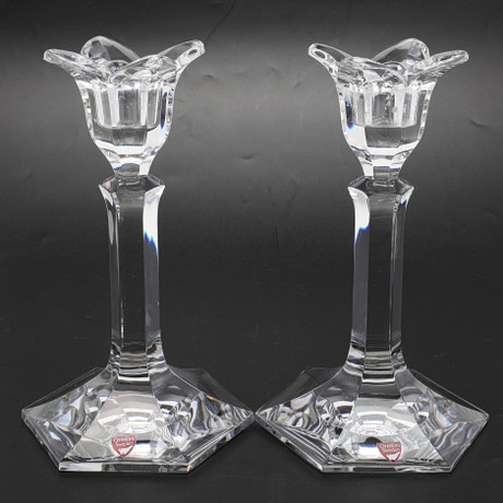 OLLE ALBERIUS. candlesticks, a pair, crystal, Orrefors, signed ...