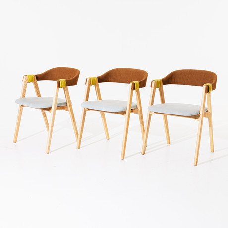 PATRICIA URQUIOLA. "Mathilda", chairs, 3 pcs, ash, fabric-covered seat ...