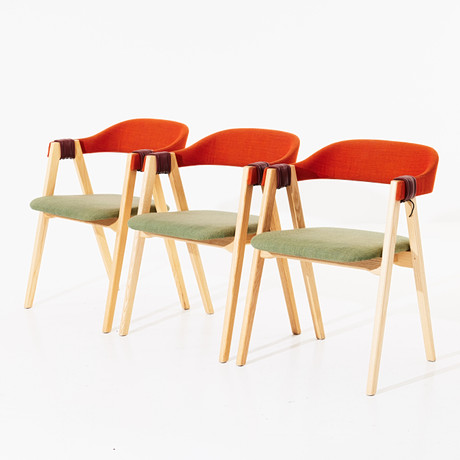 PATRICIA URQUIOLA. "Mathilda", chairs, 3 pcs, ash, fabric-covered seat ...