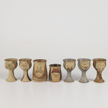 COFFEE SET, 7 pieces, ceramic with relief decoration, Muggins Pottery ...