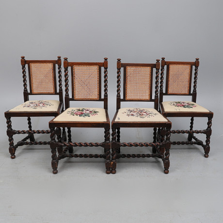 A SET OF FOUR REPRODUCTION CHARLES II STYLE OAK DINING CHAIRS ...