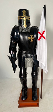 Medieval black knight suit with shield, cloak and armor stand, replica ...