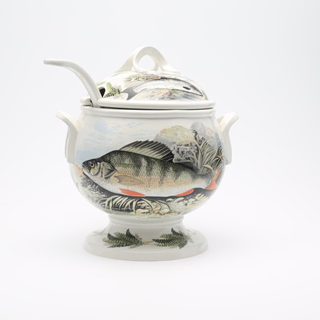 TERRIN med SLEV, porslin, "Perch No6 Perca Fluviatilis", Susan Williams ...