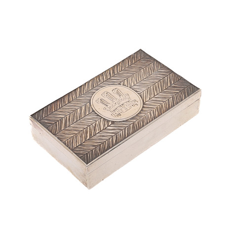 GERALD BENNEY. A RECTANGULAR SILVER BOX ENGRAVED WITH THE PRINCE OF ...