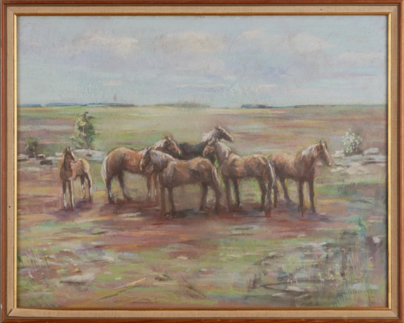 KARL SUNDSTRÖM. Hästar allvaret, pastell, signerad "Karl Sundström ...