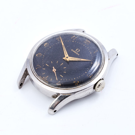 WRIST WATCH, Omega, manual, small second hand, steel, black dial ...