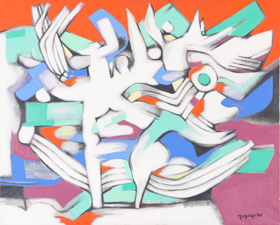 ITOKU TAGAYA. Komposition, olja på duk, signerad Tagaya. Konst - Måleri ...