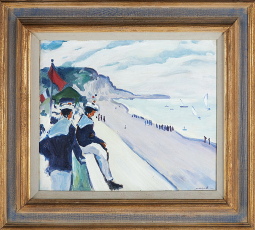 ALBERT MARQUET. REPLICA. "The beach of Fecamp", oil on canvas, mid 20th ...