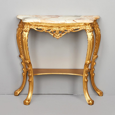 CONSOLE TABLE, rococo style, composite top, gold painted, 2000s ...