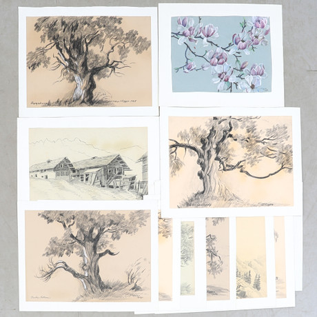 LISA EGGER. teckning / krita, mapp, 19 stycken,1960/1970-tal. Konst ...