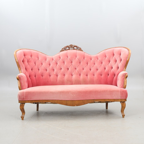 SOFFA, rokoko-stil, rosa sammetsplysch, valnöt, 1800-talets slut ...