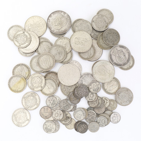SILVERMYNT, parti, 1 kr, 2 kr samt små valörer. Mynt, Medaljer ...