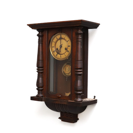 HAMBURG AMERICAN CLOCK COMPANY, A PINE STAINED AS MAHOGANY CASED WALL ...