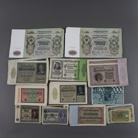 - Många SEDLAR - omkring 1910/20, tyska och ryska. Mynt, Medaljer ...