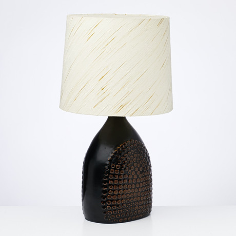 STIG LINDBERG. TABLE LAMP, stoneware, signed and labeled, textile shade ...