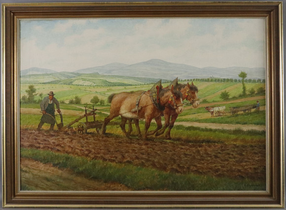 LUCKHARDT, KARL. - Ploughing farmer in the Vordertaunus, oil on canvas ...