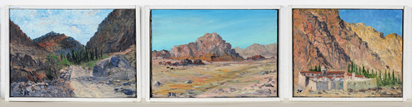 MONOGRAMMIST. Three paintings depicting landscapes from Sinai, Egypt ...