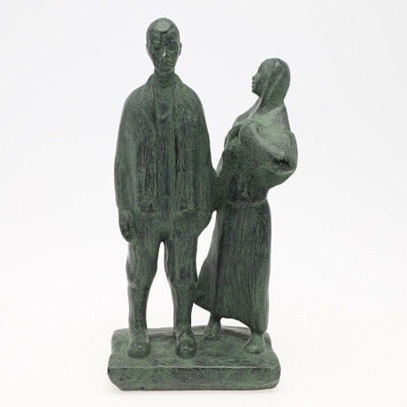 AXEL OLSSON. sculpture, painted plaster, "Karl-Oskar & Kristina ...